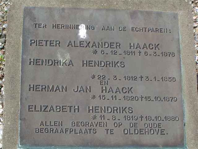 Gezinskaart van Pieter Alexander Haack (1811-1876) – Greets genealogie